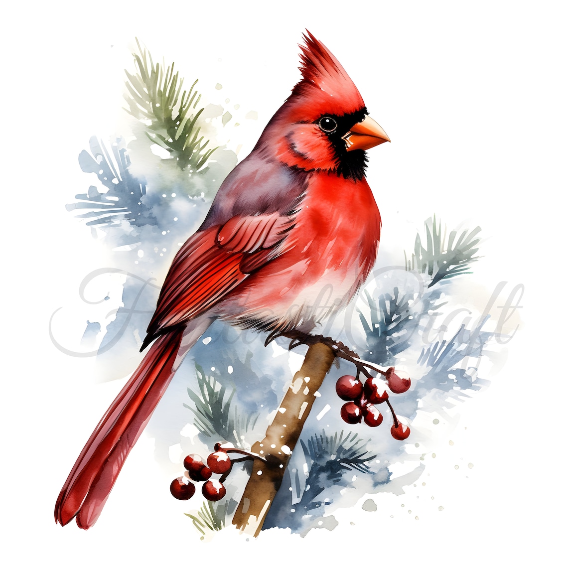 12 Cardinal Red Christmas Clipart Pack Christmas Bird JPG Digital ...