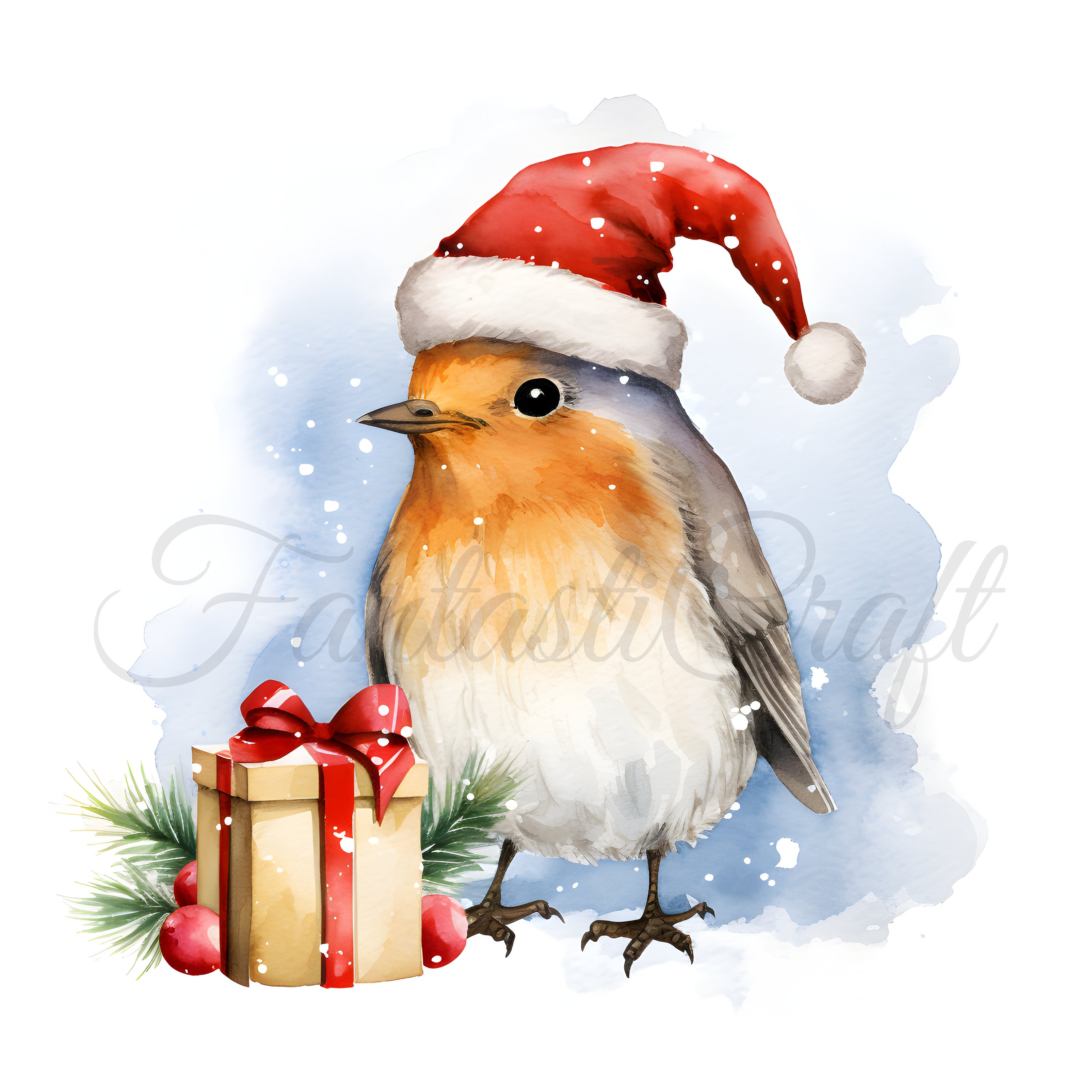 12 Christmas Robin Clipart Pack Christmas Bird JPG Digital Download 300 ...