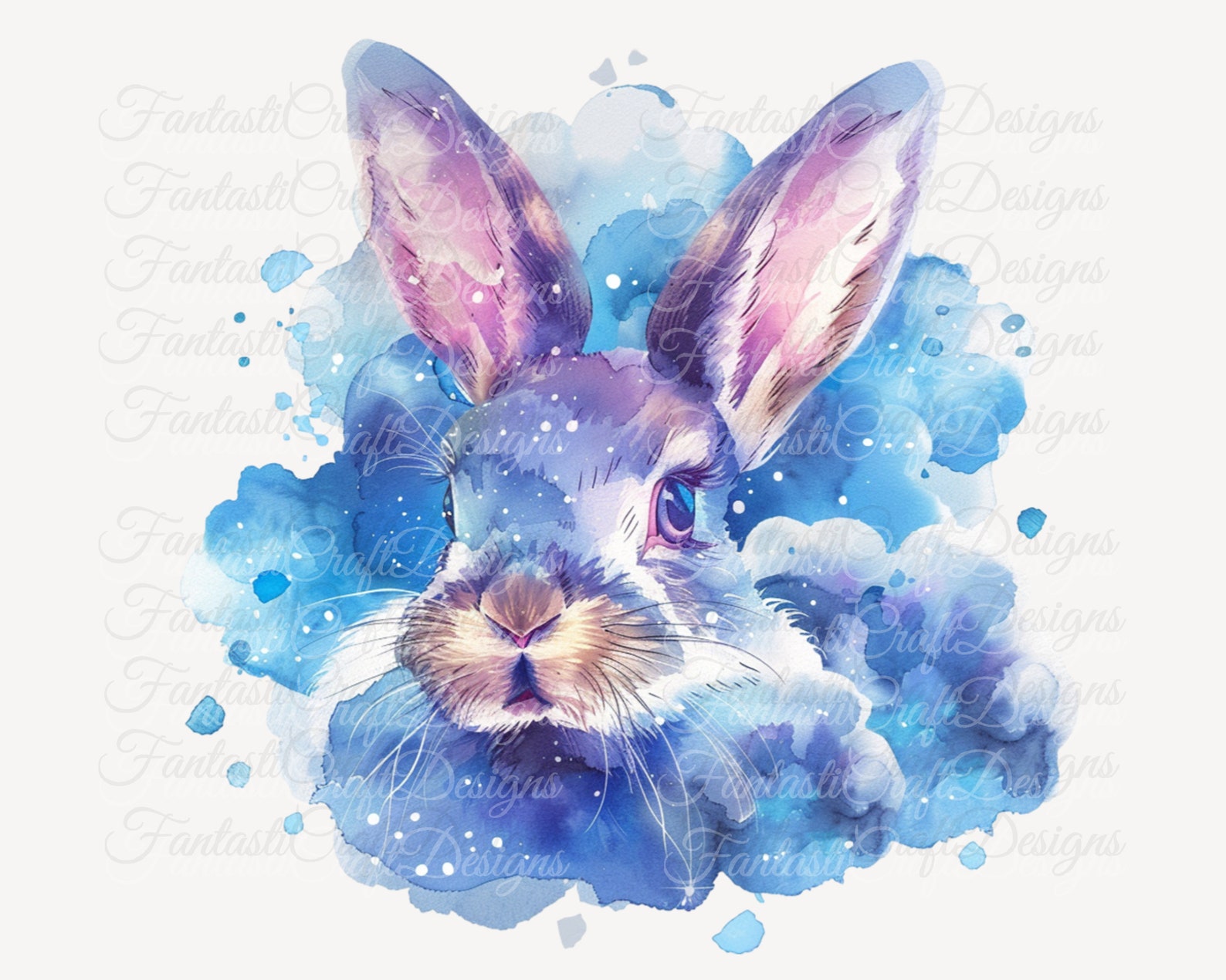 Rabbit Clouds Sky Animal Cute Bunny Watercolor Clipart 18 Pack JPG PNG ...