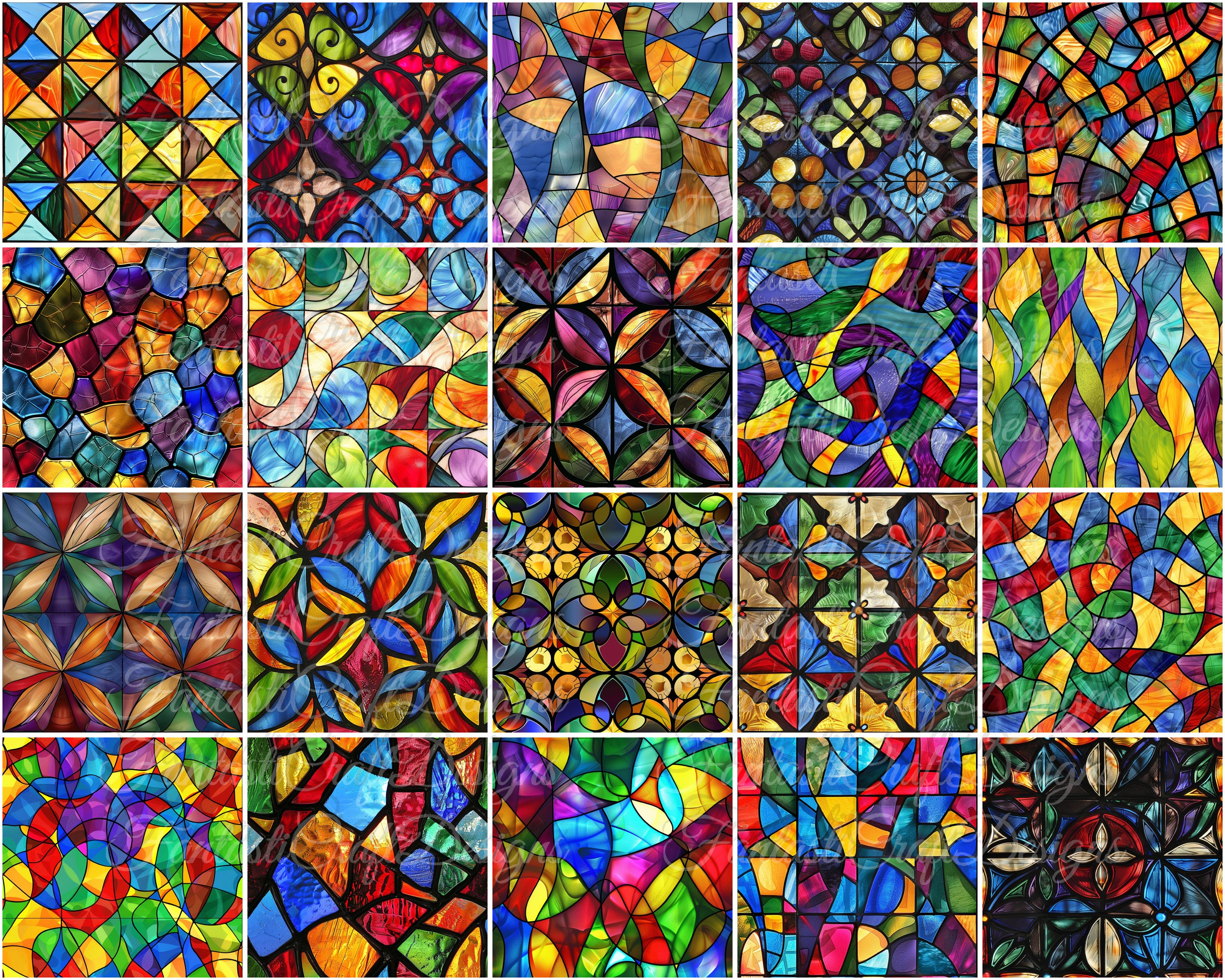 Stained Glass Digital Paper Pack of 20 Pattern Seamless Stained Glass ...