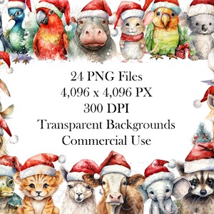 24 Christmas Animals Watercolor Clipart Pack PNG Digital Download ...