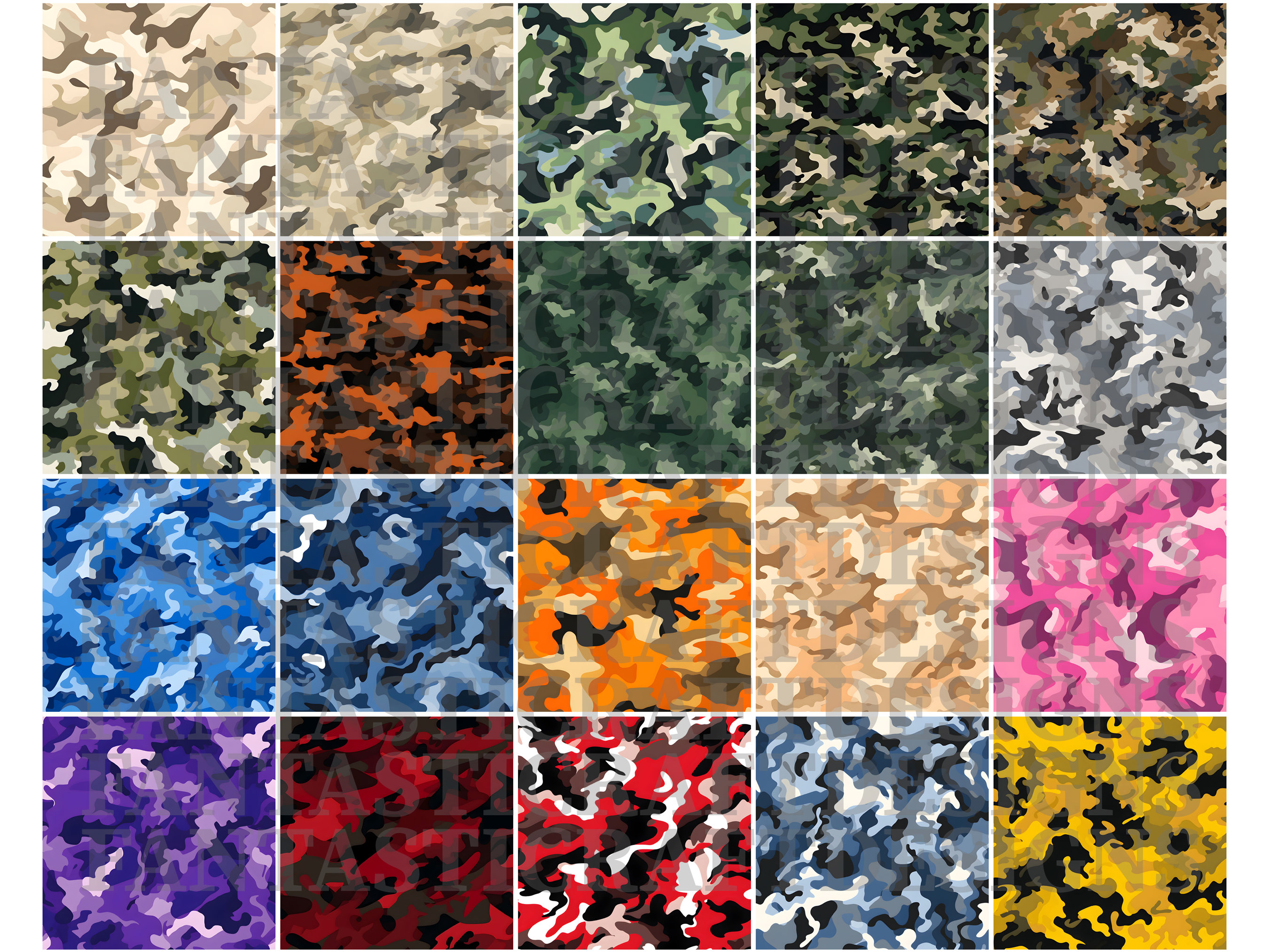 20 Camouflage Digital Paper Military Pack Seamless Different Patterns ...