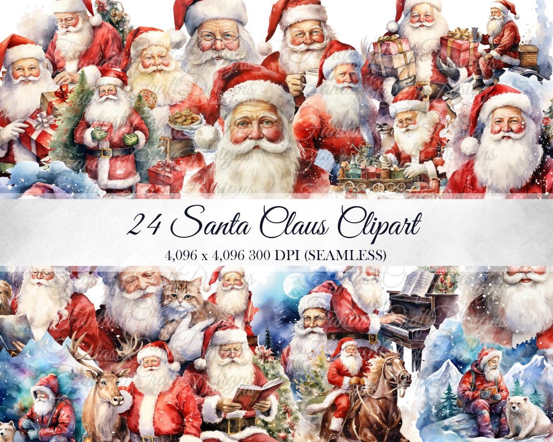 24 Santa Claus Christmas Clipart Pack PNG Digital Download 300 DPI ...