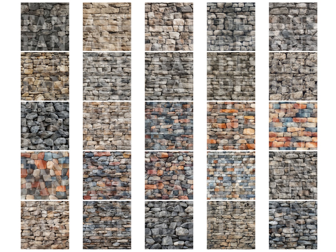 25 Stone Wall Digital Paper Pack Seamless Cobblestone Rustic Brick ...