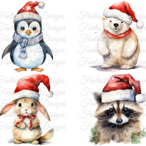 24 Christmas Animals Watercolor Clipart Pack PNG Digital Download ...