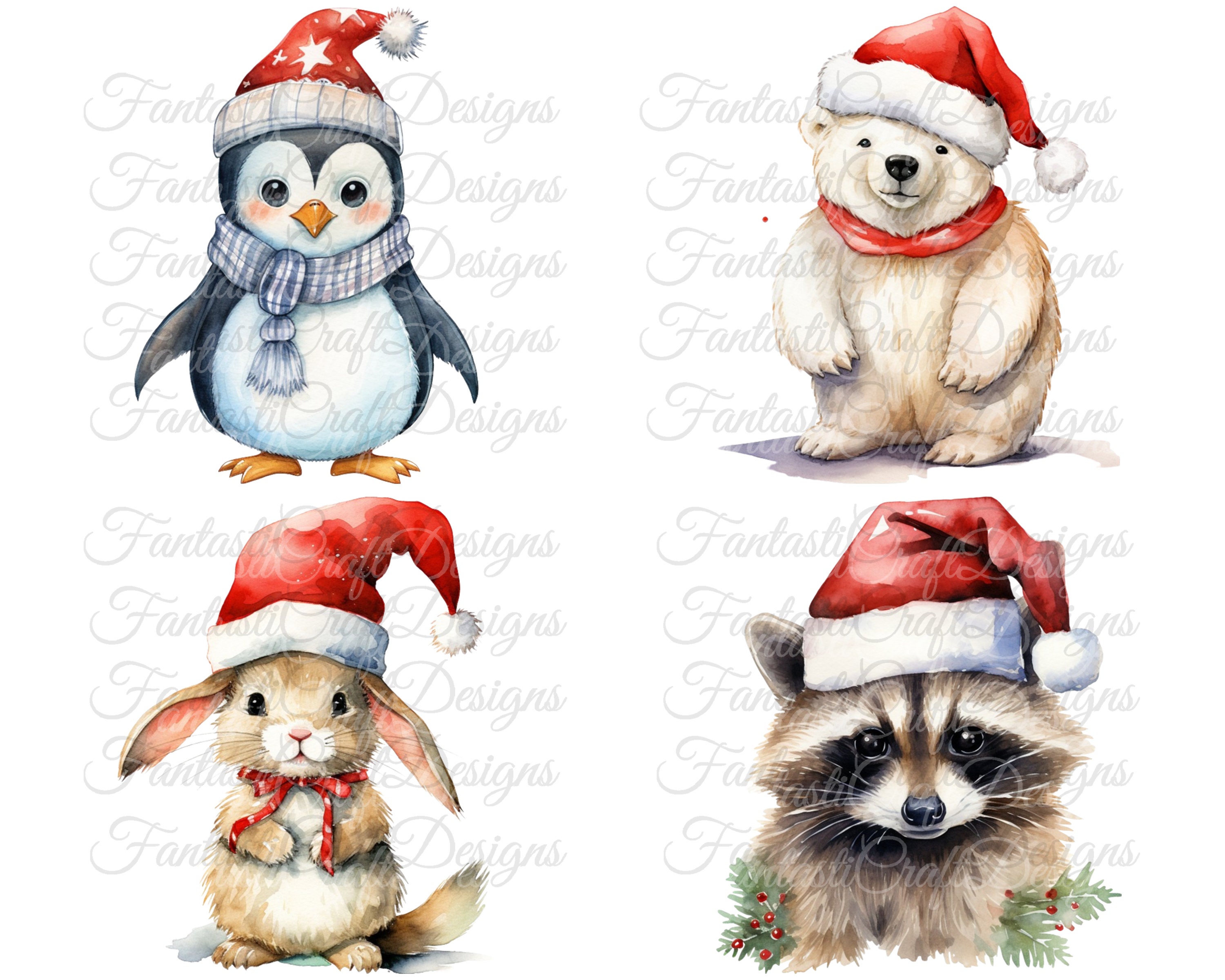 24 Christmas Animals Watercolor Clipart Pack PNG Digital - Etsy