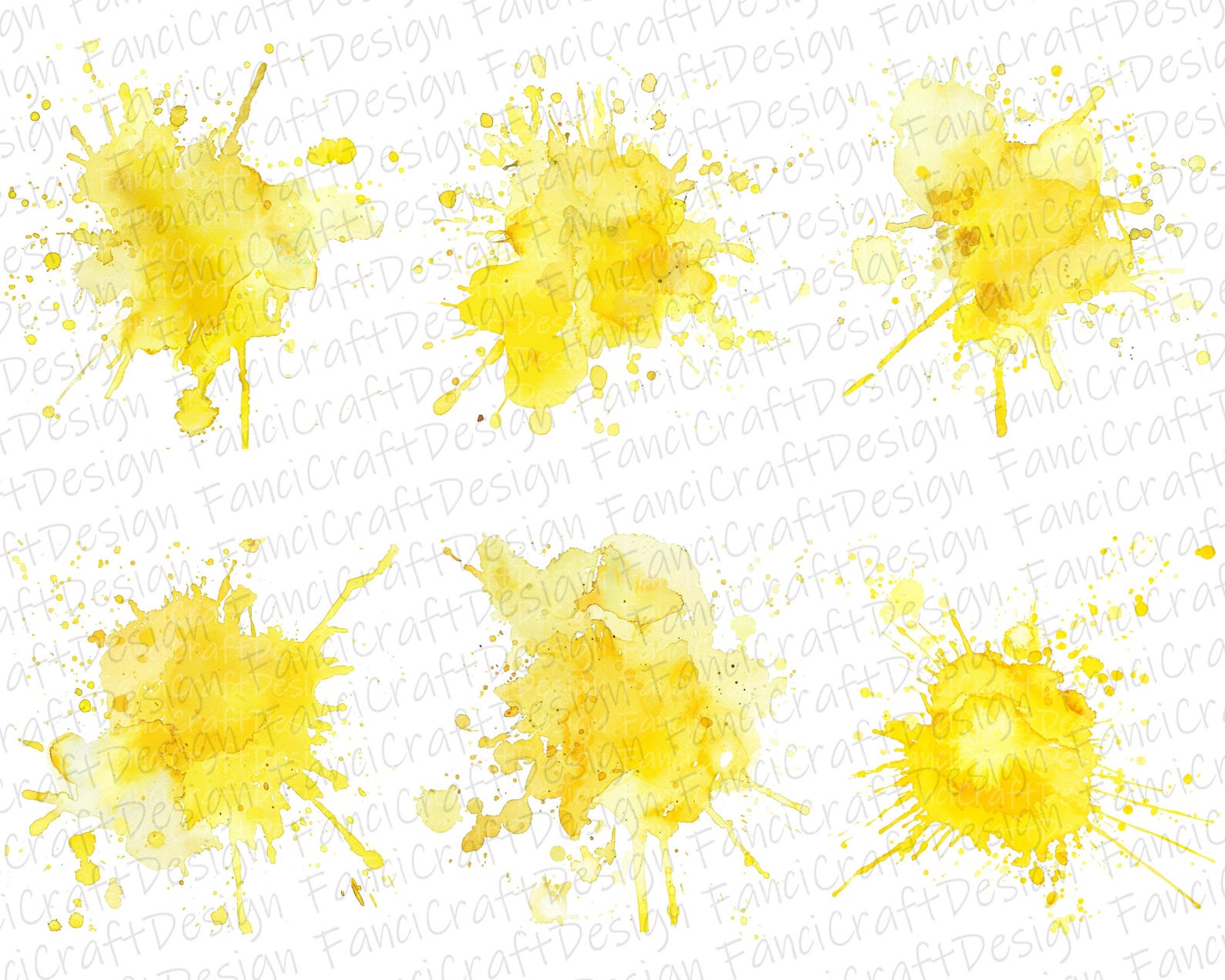36 Yellow Paint Splatter Splashes Watercolor Clipart Splotches Pack PNG ...
