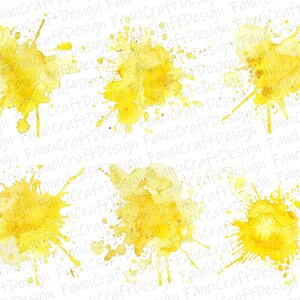 36 Yellow Paint Splatter Splashes Watercolor Clipart Splotches Pack PNG ...