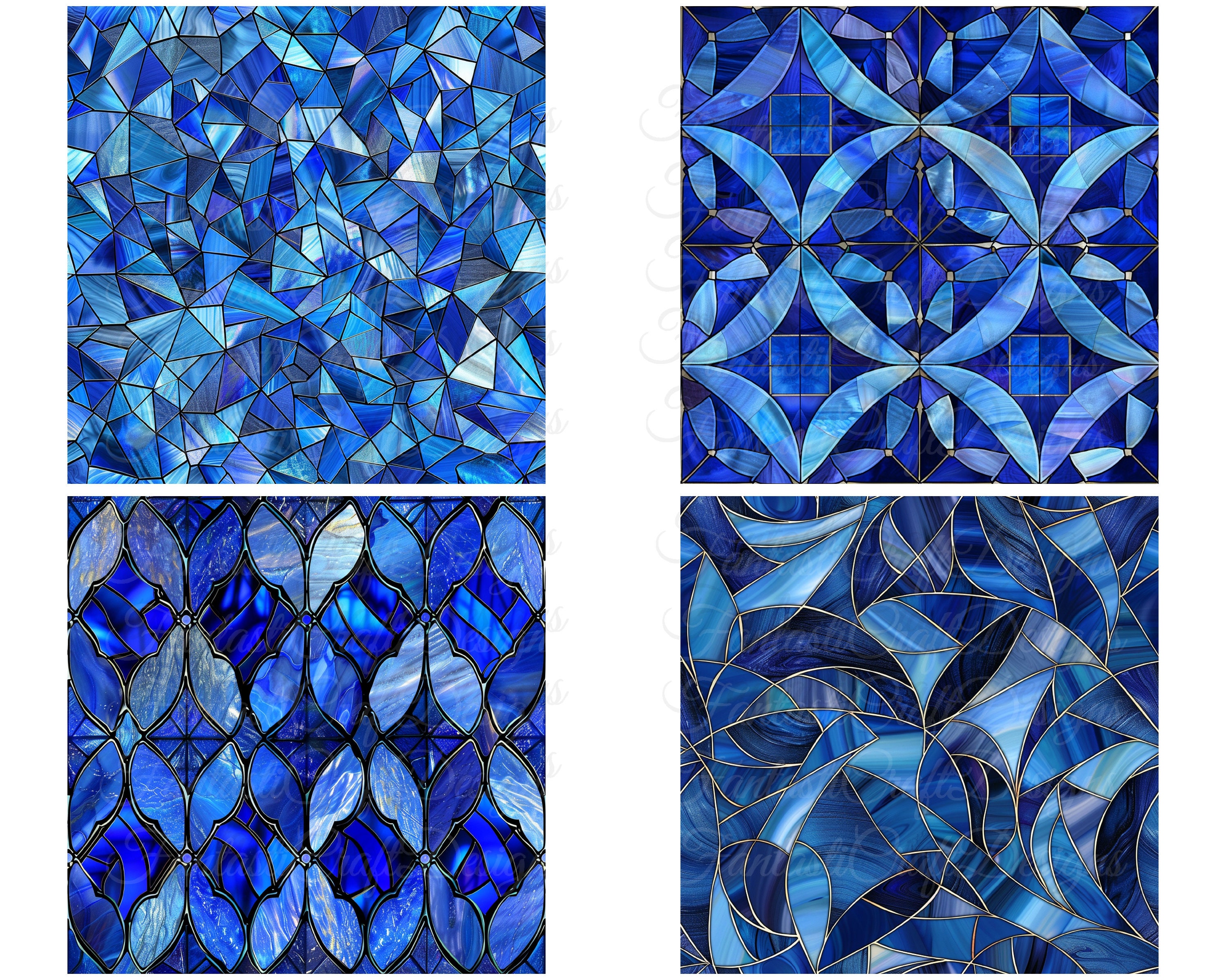 Stained Glass Sapphire Digital Paper Pack of 24 Pattern Seamless Glass ...