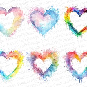 Rainbow Hearts Paint Splatter Splash Watercolor Clipart Heart Pack PNG ...