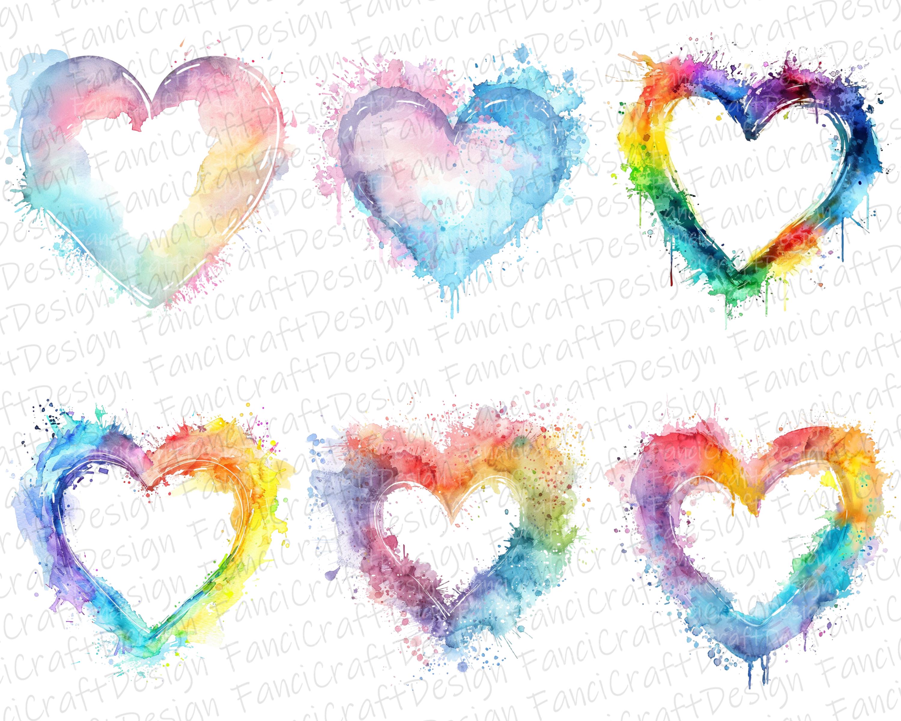 Rainbow Hearts Paint Splatter Splash Watercolor Clipart Heart Pack PNG ...