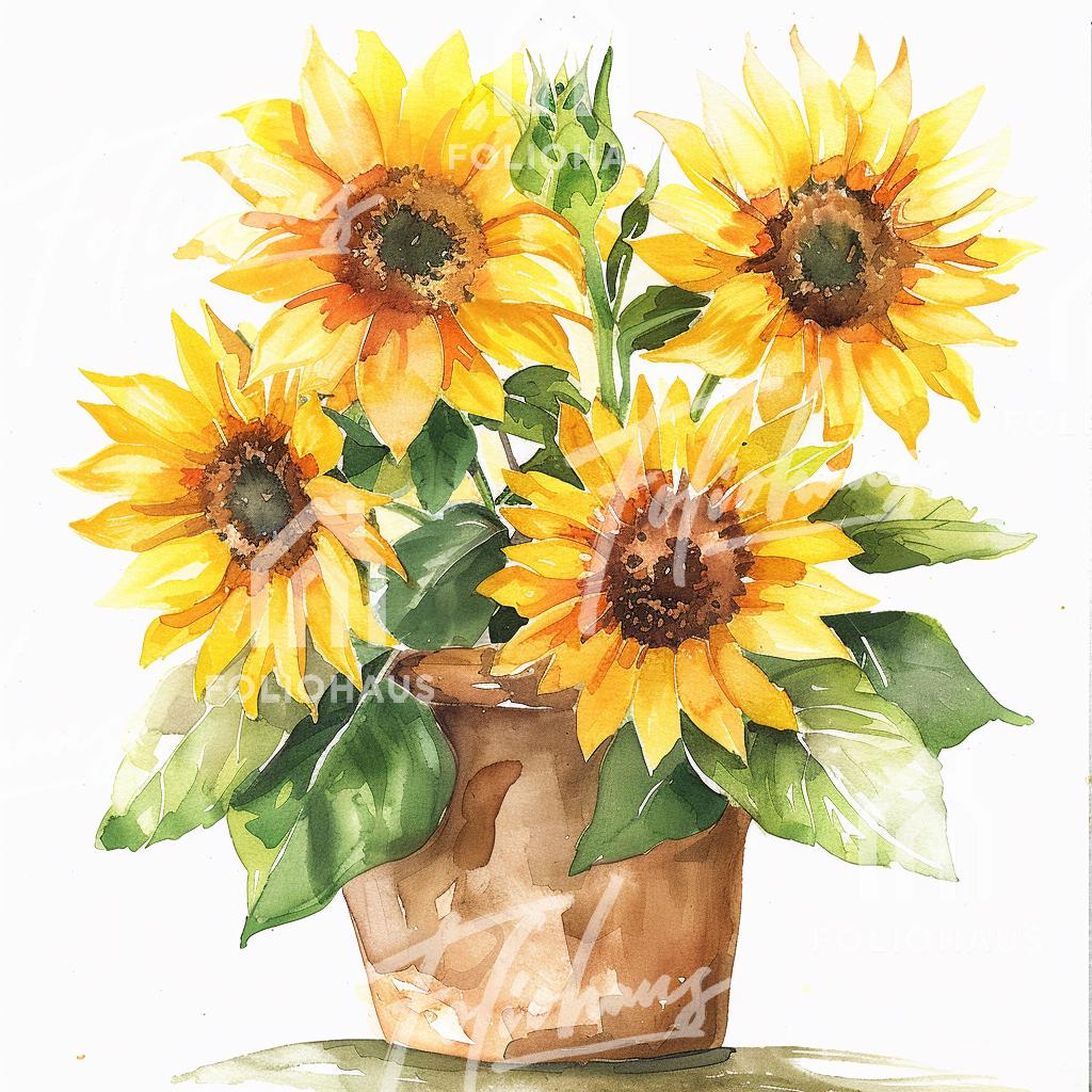 Sunflower Clipart — Cute Watercolor Flowers (30 Pngs) Watercolor Flower ...