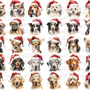 30 Christmas Dog Cute Watercolor Clipart Pack PNG Digital Download 300 ...