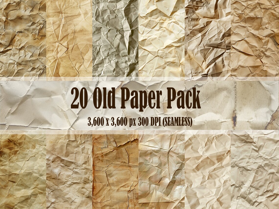 Old Wrinkled Paper Digital Paper Texture 20 Pack Seamless Different ...