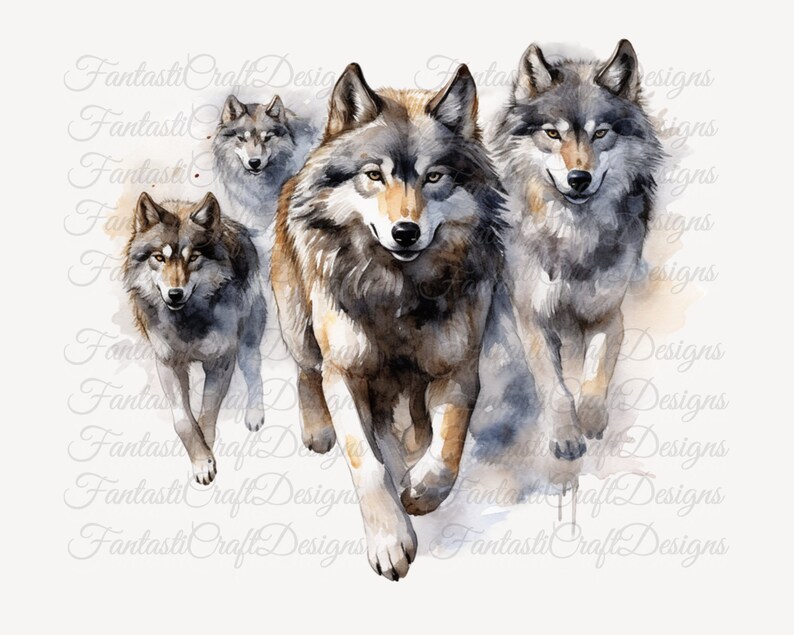 Wolf Running Hungry Animal Watercolor Clipart Wolves 12 Pack Art PNG ...
