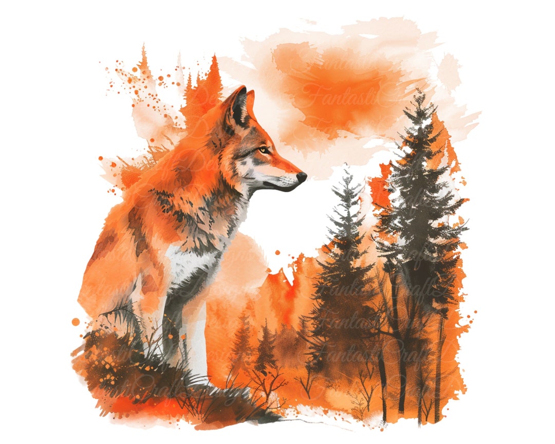 Wolf Orange 12 Pack #2 Forest Animal Watercolor Moon Clipart Wolves PNG ...