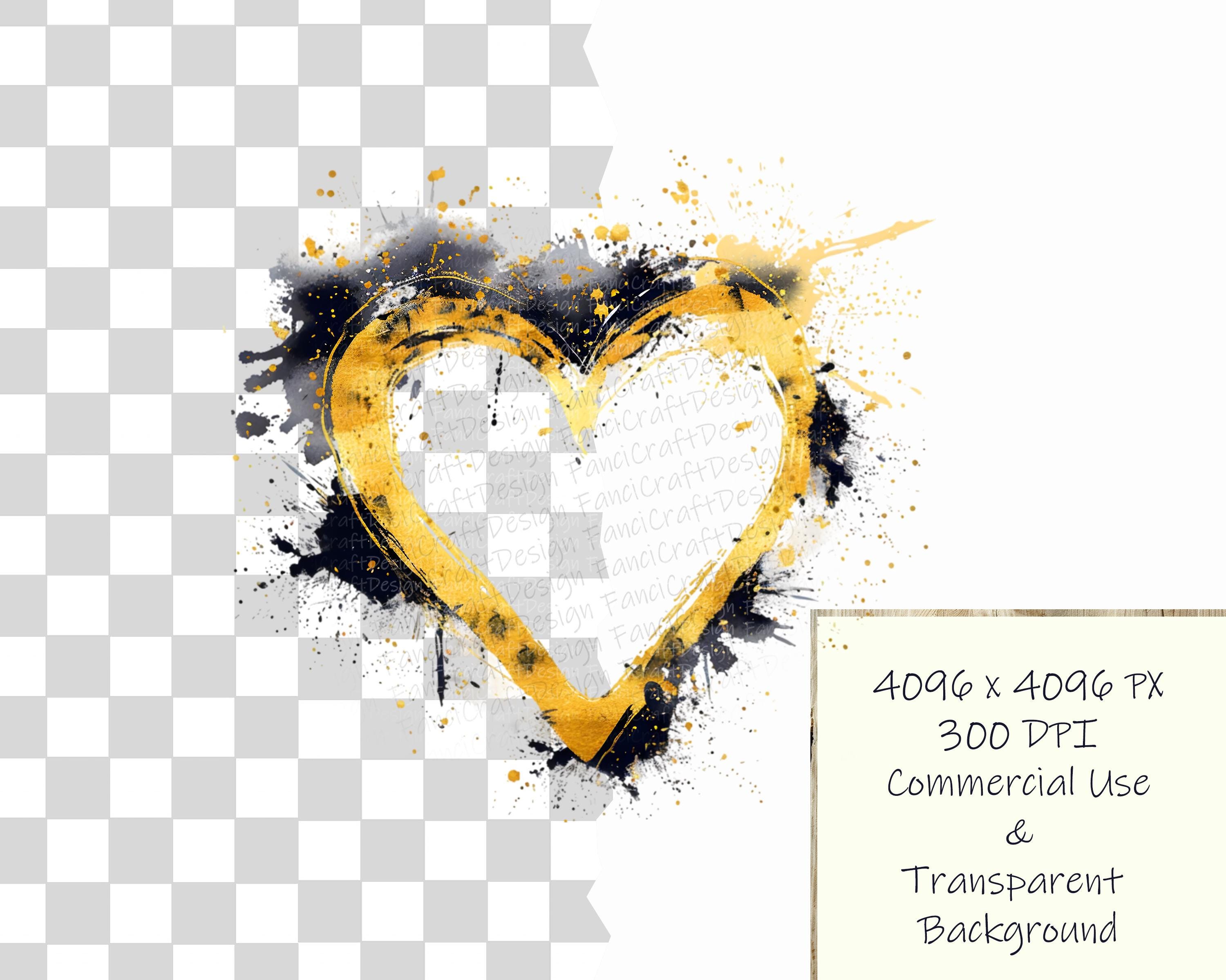 16 Gold Hearts Paint Splatter Splash Watercolor Clipart Heart Pack PNG ...