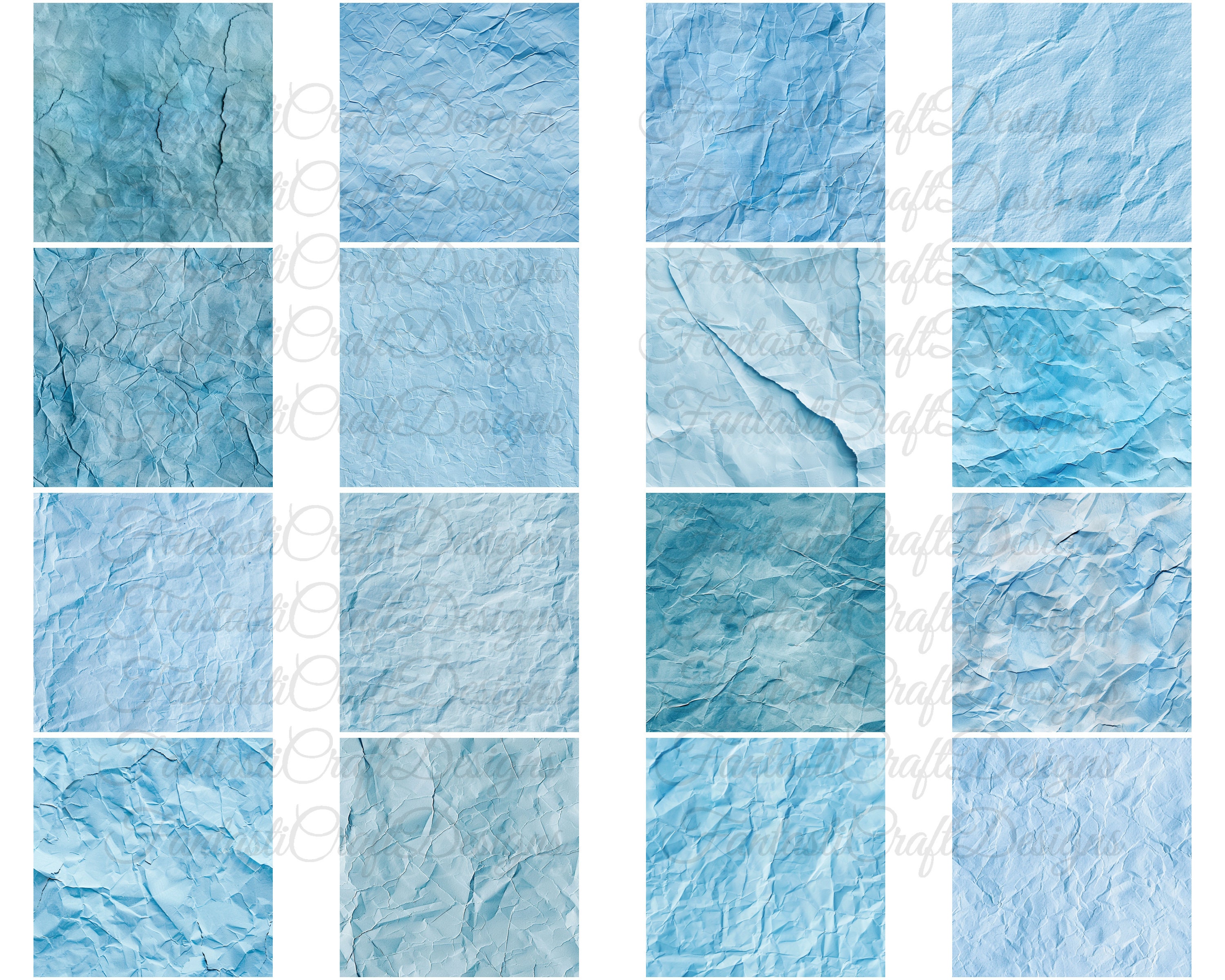 Blue Wrinkled Paper Digital Paper Texture 16 Pack Seamless Different ...
