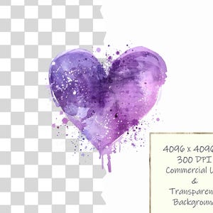 48 Purple Heart Paint Splatter Splash Watercolor Clipart Heart Pack PNG ...