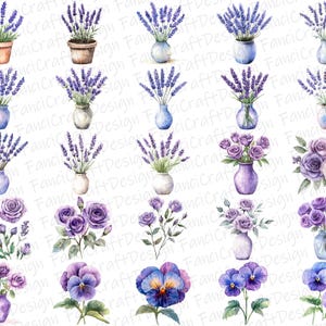 Purple Flowers 175 Floral Clipart Pack Watercolor Printable PNG Digital ...