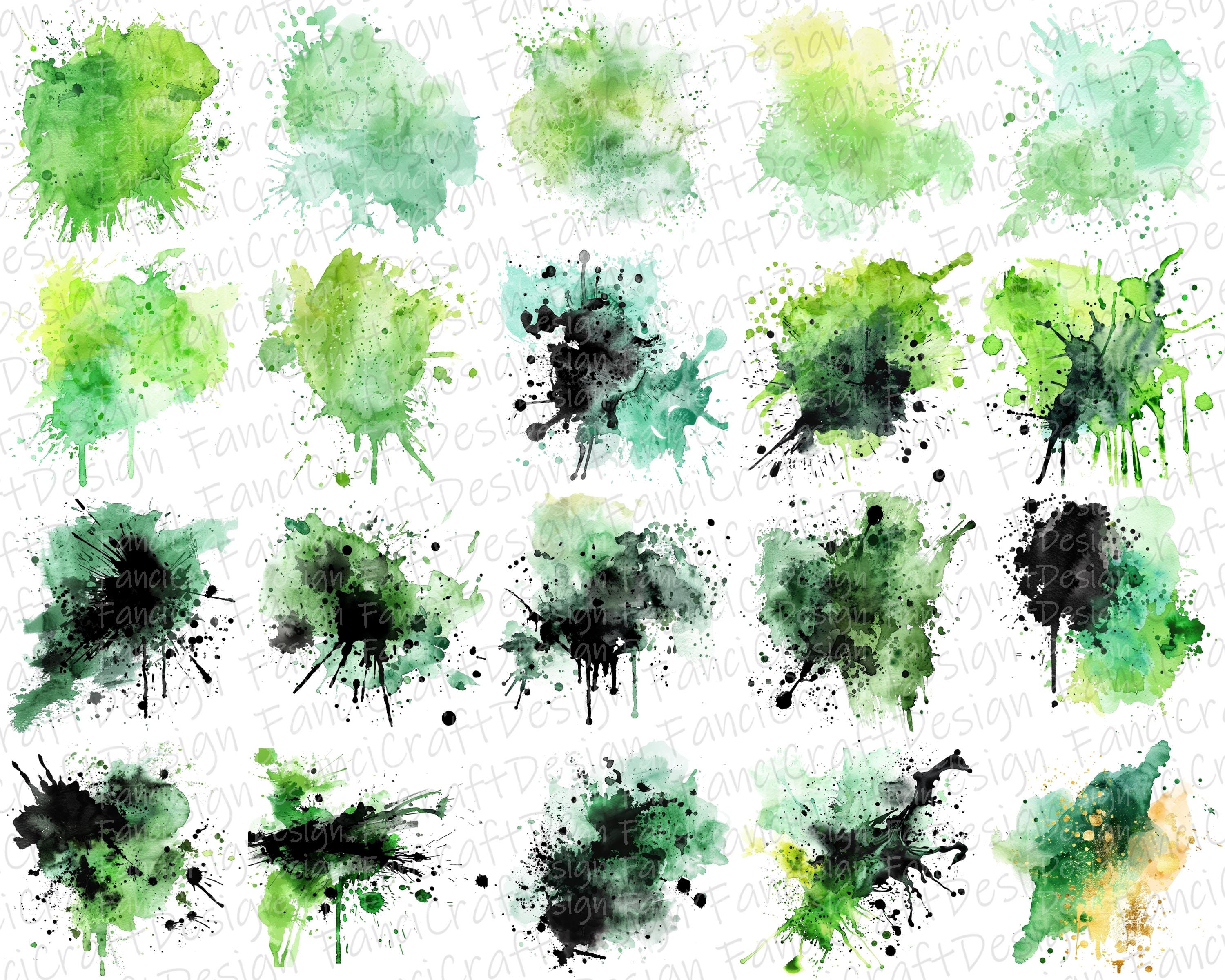 100 Green Paint Splatter Splash Watercolor Clipart Green Paint Pack PNG ...