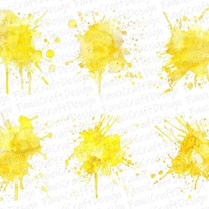 36 Yellow Paint Splatter Splashes Watercolor Clipart Splotches Pack PNG ...