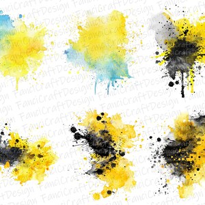 36 Yellow Paint Splatter Splashes Watercolor Clipart Splotches Pack PNG ...