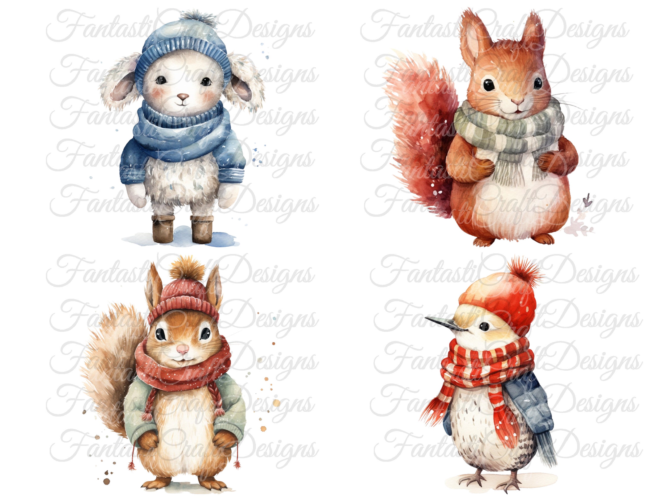 28 Cute Winter Animal Watercolor Clipart Pack PNG Digital Download 300 ...