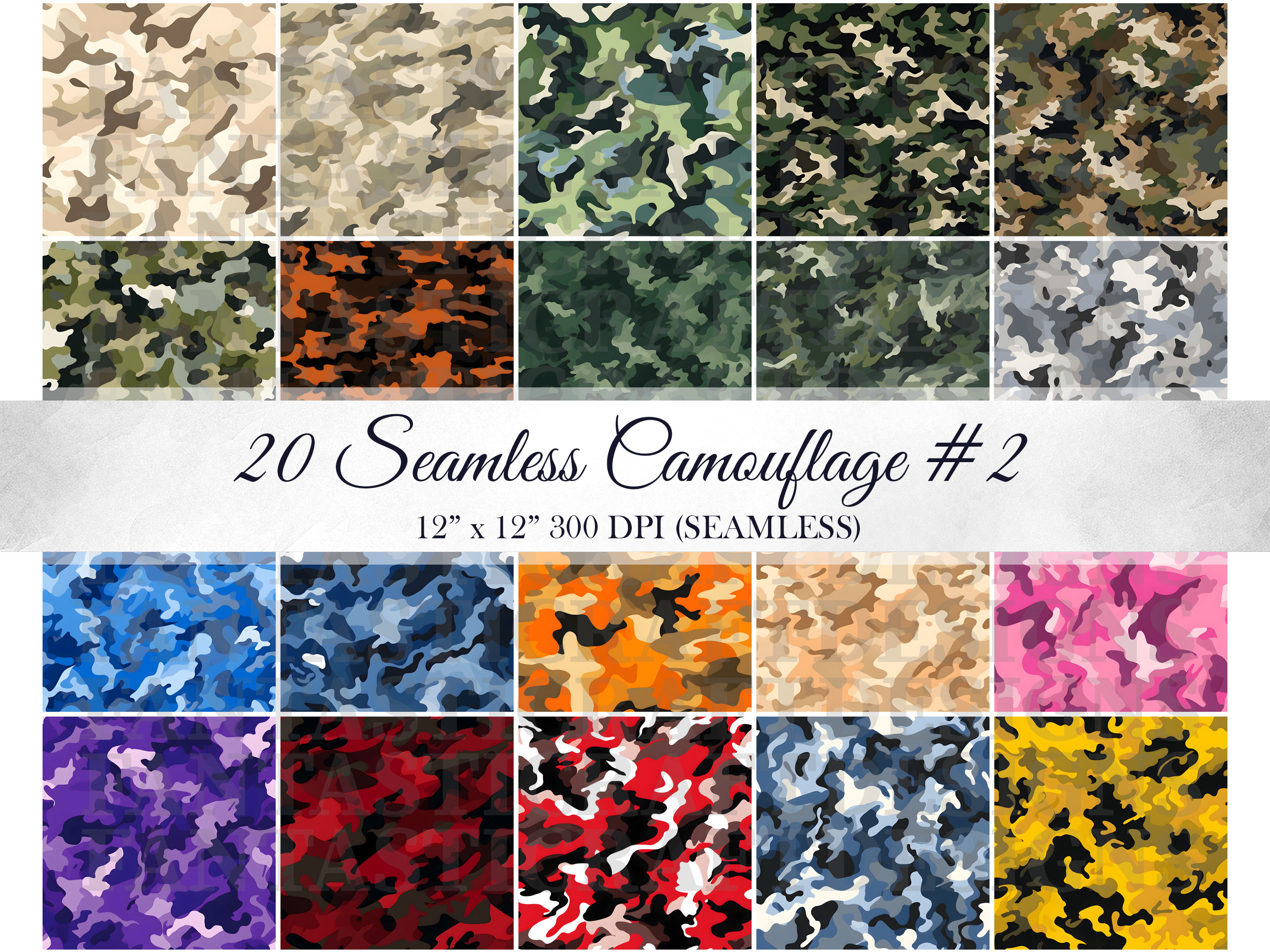 20 Camouflage Digital Paper Military Pack Seamless Different Patterns ...