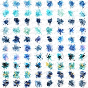 100 Blue Paint Splatter Splash Watercolor Clipart Blue Splash Pack PNG ...