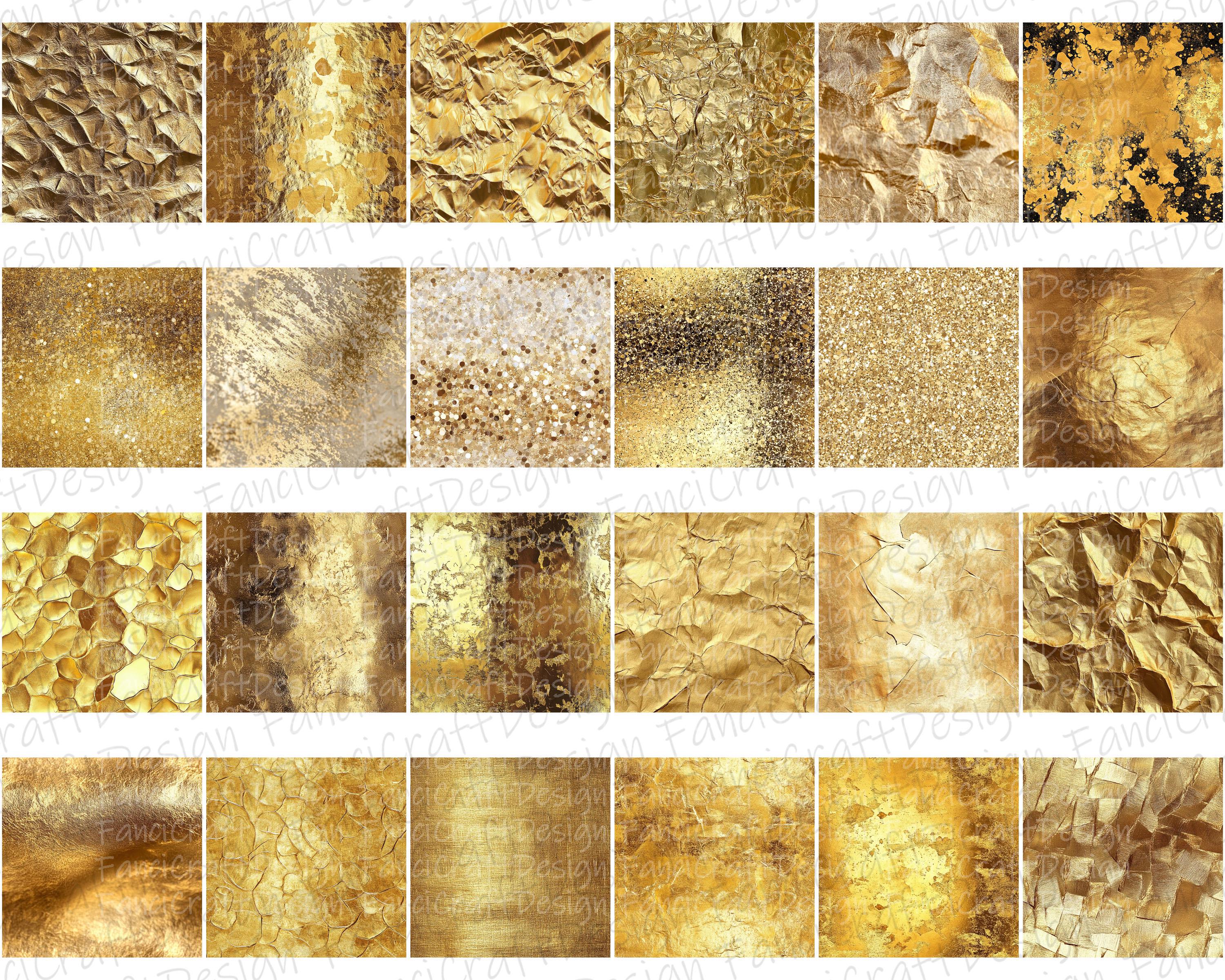 Gold Foil Digital Paper 24 Pack Shiny Metal Texture Metallic Seamless ...
