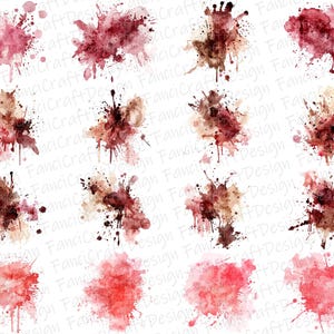 80 Red Paint Splatter Splashes Watercolor Clipart Splotches Pack PNG ...
