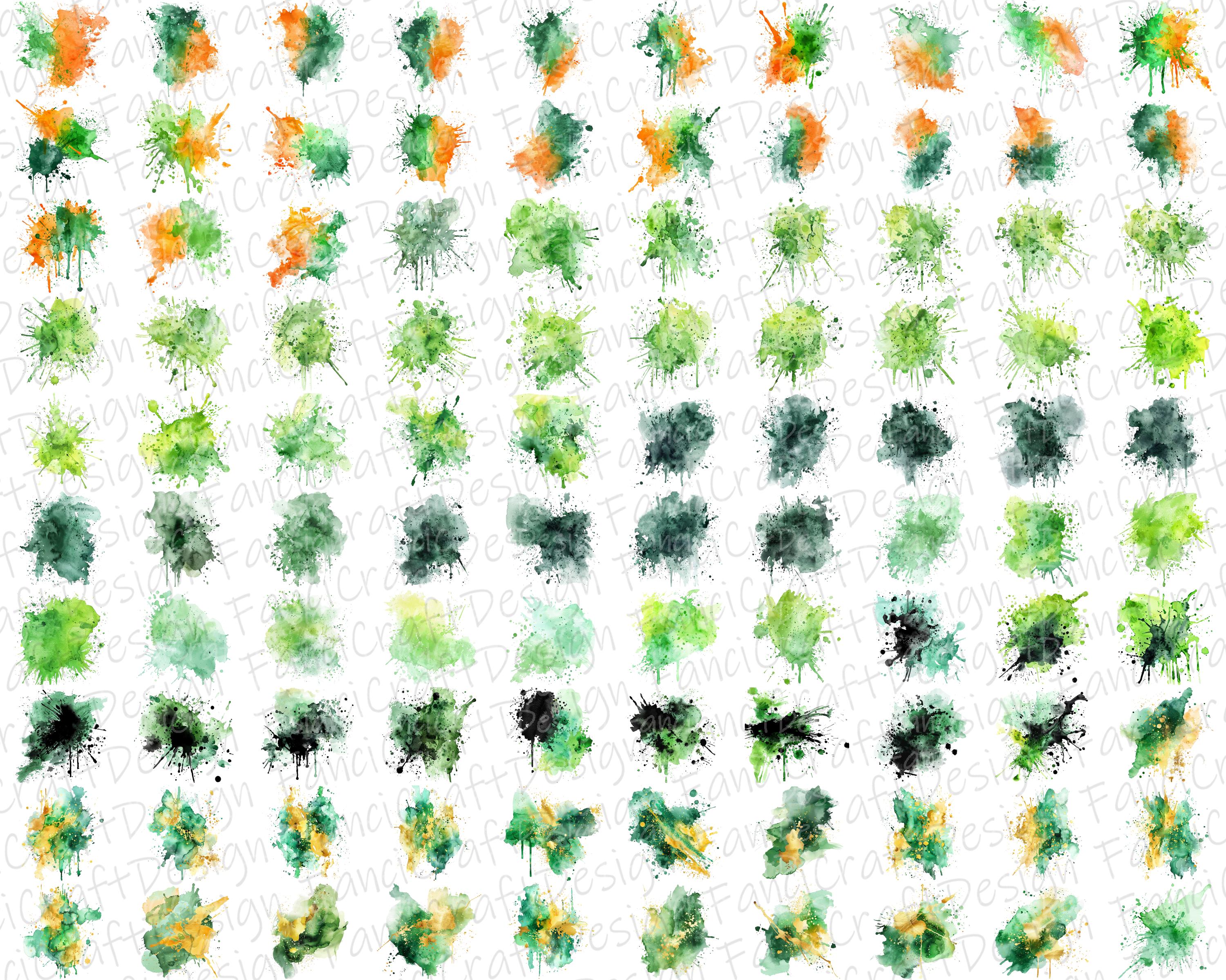 100 Green Paint Splatter Splash Watercolor Clipart Green Paint Pack PNG ...