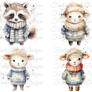 28 Cute Winter Animal Watercolor Clipart Pack PNG Digital Download 300 ...