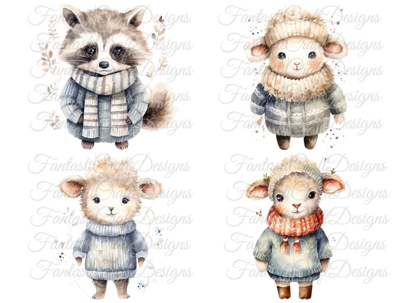 28 Cute Winter Animal Watercolor Clipart Pack PNG Digital Download 300 ...