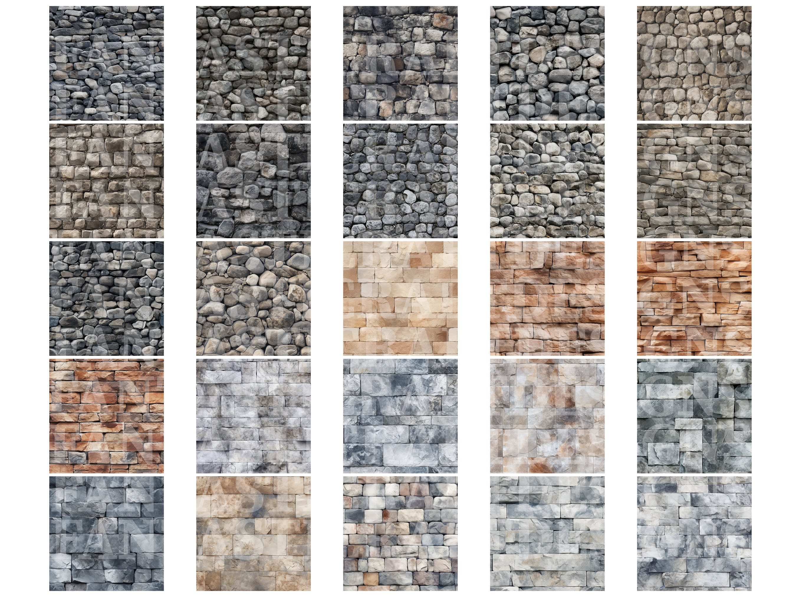 25 Stone Wall Digital Paper Pack Seamless Cobblestone Rustic Brick ...