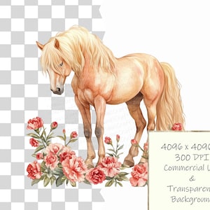 44 Floral Horse Flower Horses Animal Watercolor Style Clipart Printable ...
