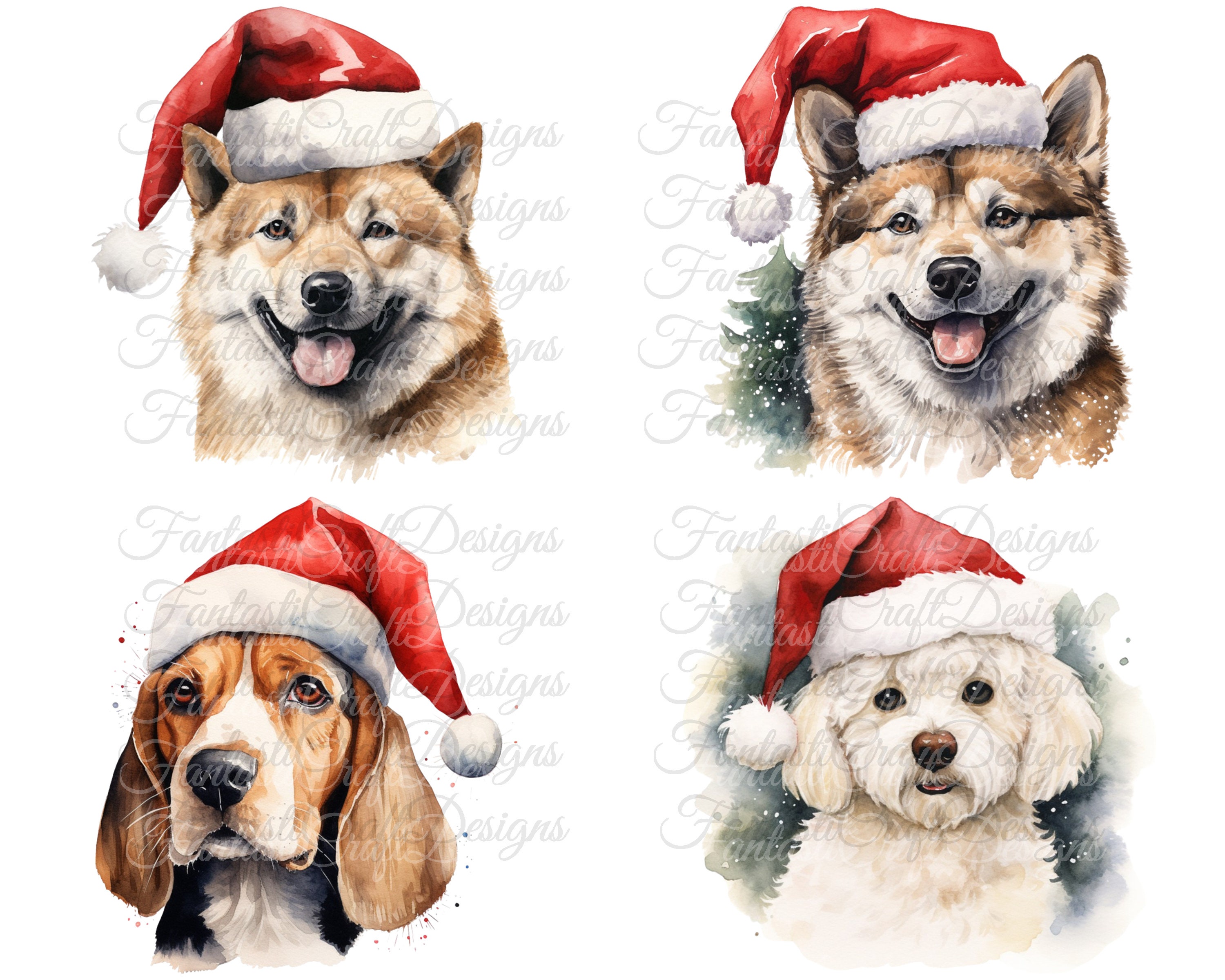 30 Christmas Dog Cute Watercolor Clipart Pack PNG Digital Download 300 ...