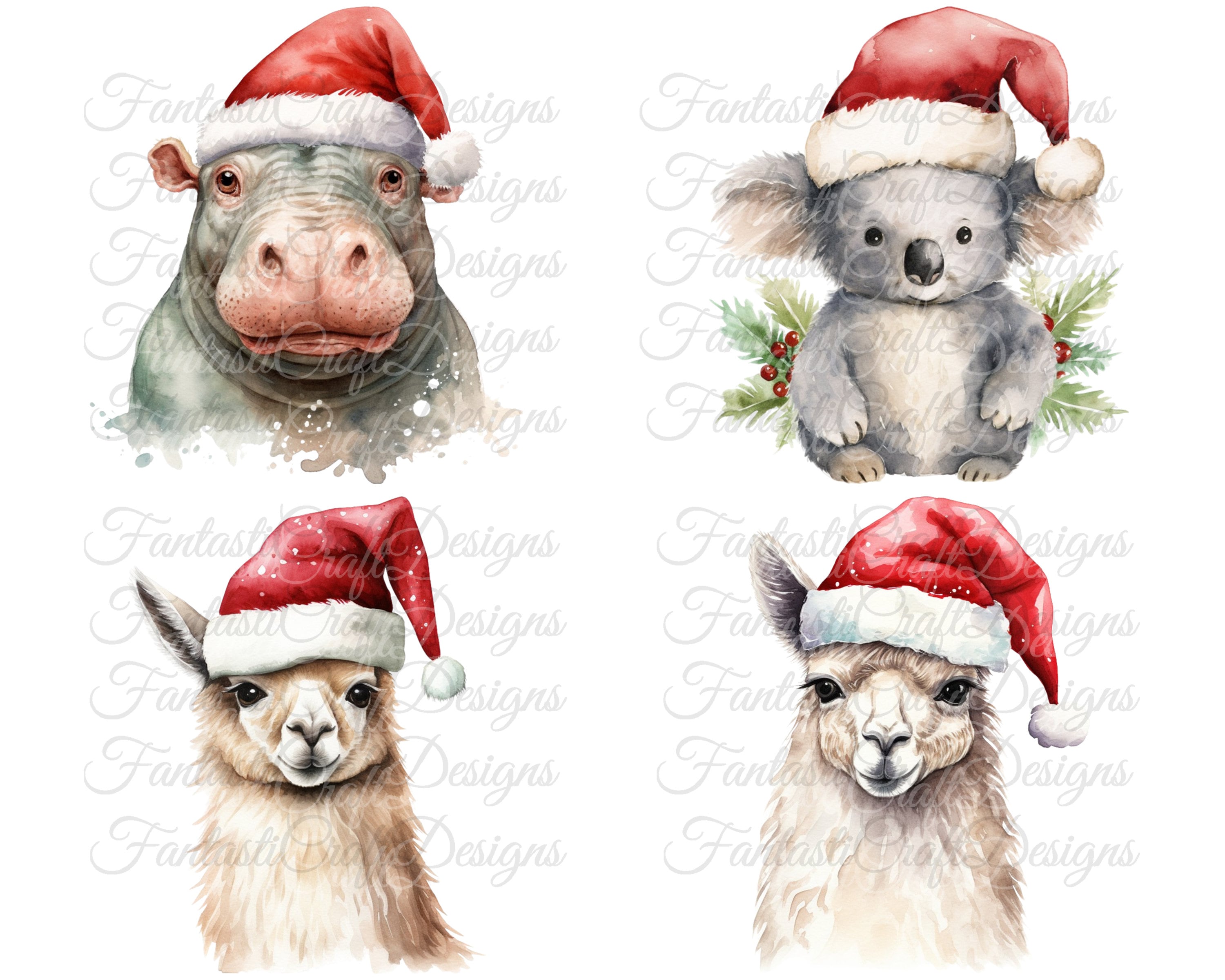 24 Christmas Animals Watercolor Clipart Pack PNG Digital - Etsy
