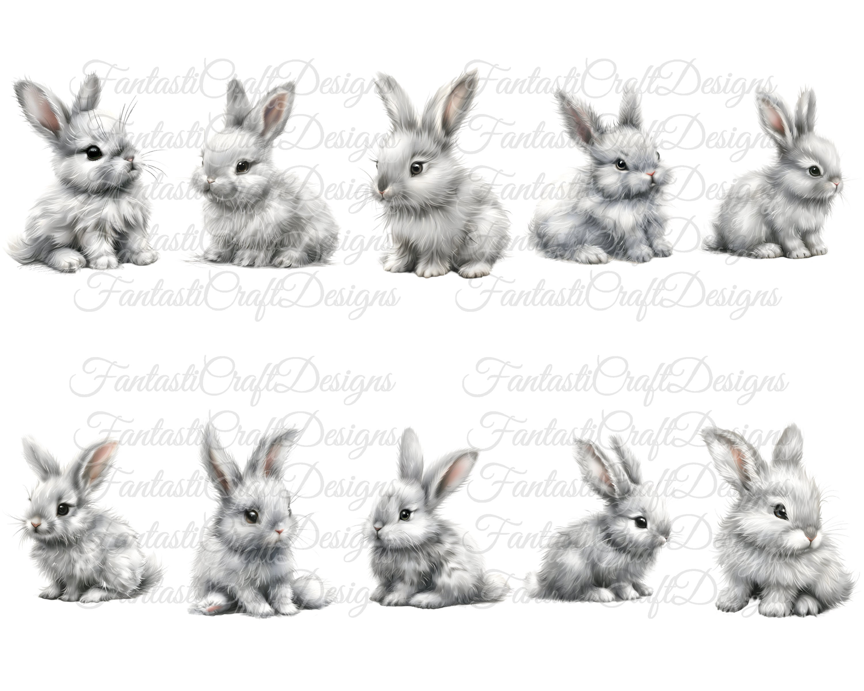 10 Cute Easter Bunny Animal Watercolor Clipart Fluffy Rabbit Pack PNG ...