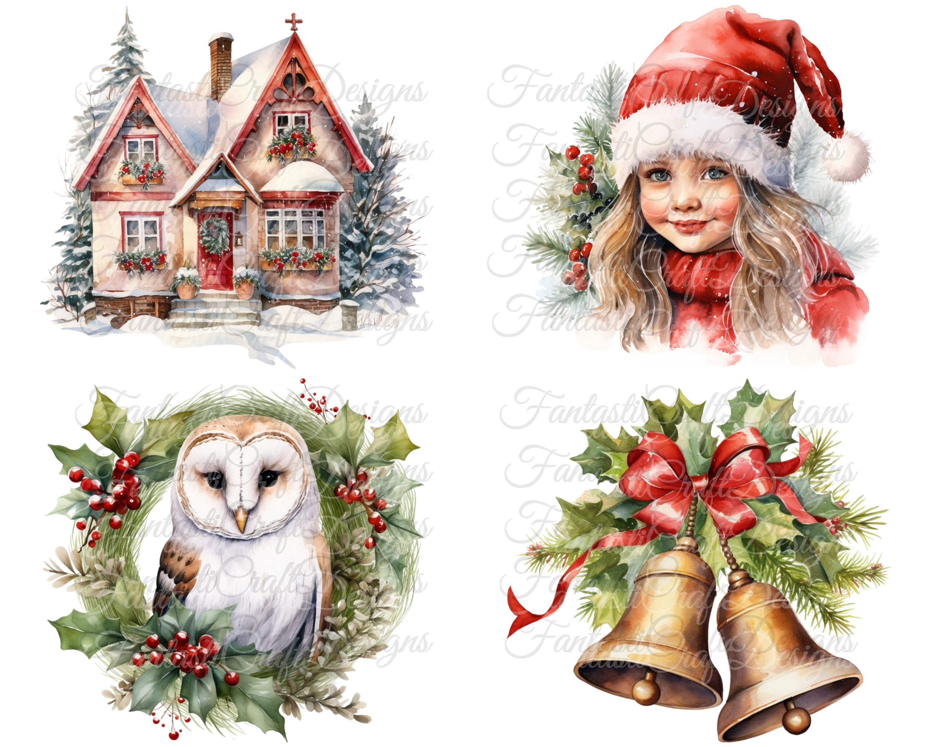 24 Christmas Watercolor Clipart Pack PNG Digital Download 300 - Etsy