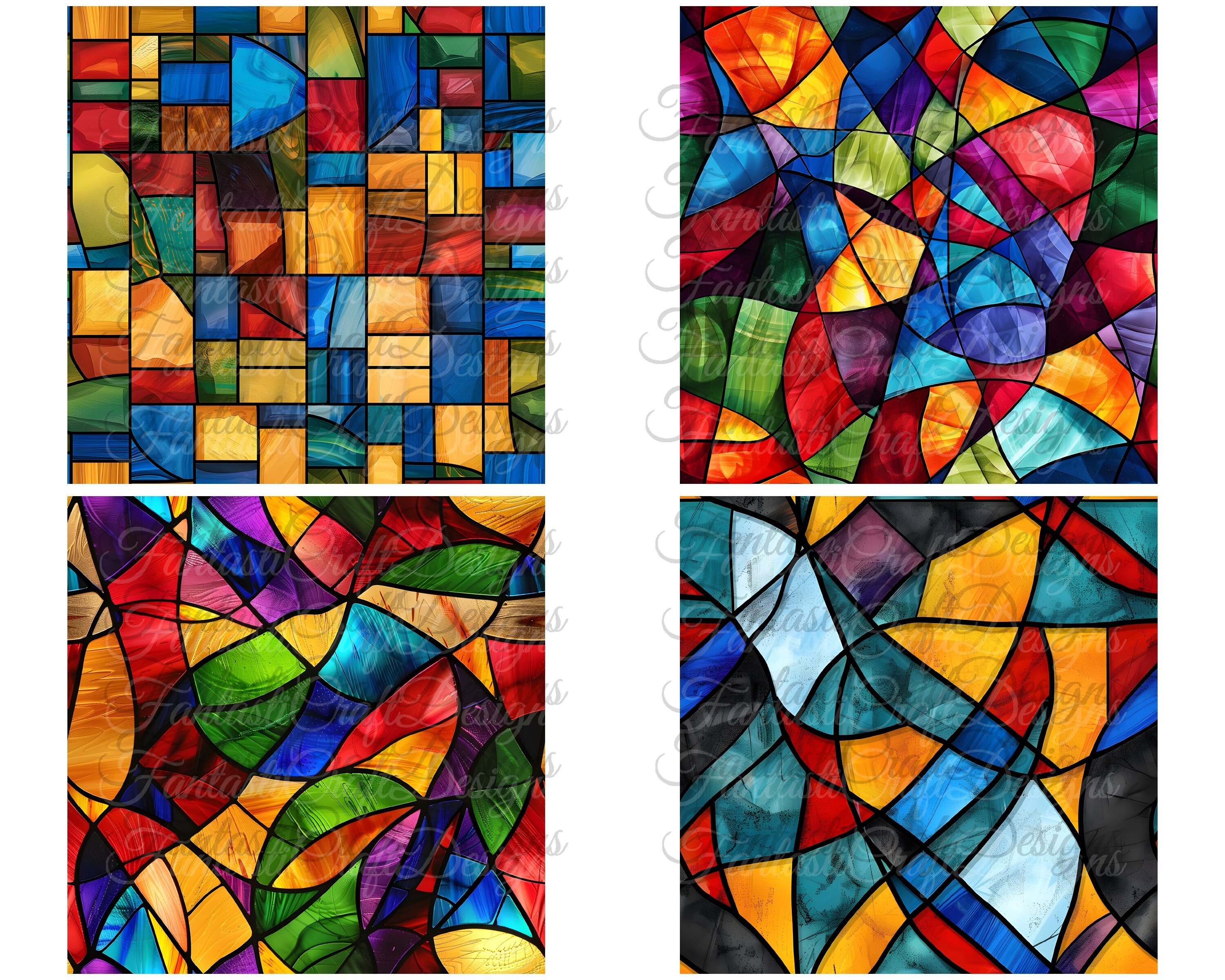 Stained Glass Digital Paper Pack of 20 Pattern Seamless Stained Glass ...