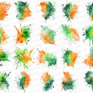 100 Green Paint Splatter Splash Watercolor Clipart Green Paint Pack PNG ...
