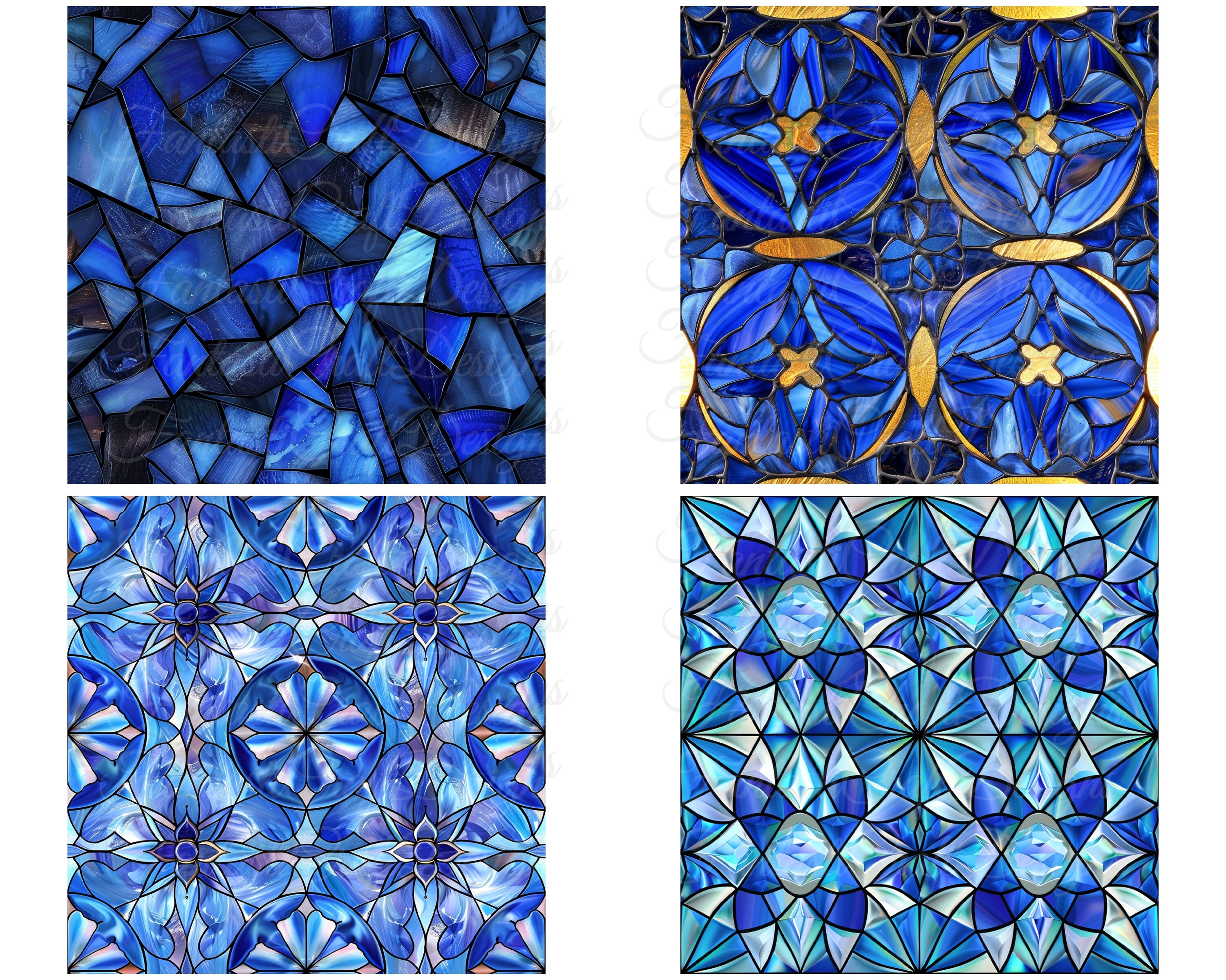 Stained Glass Sapphire Digital Paper Pack of 24 Pattern Seamless Glass ...