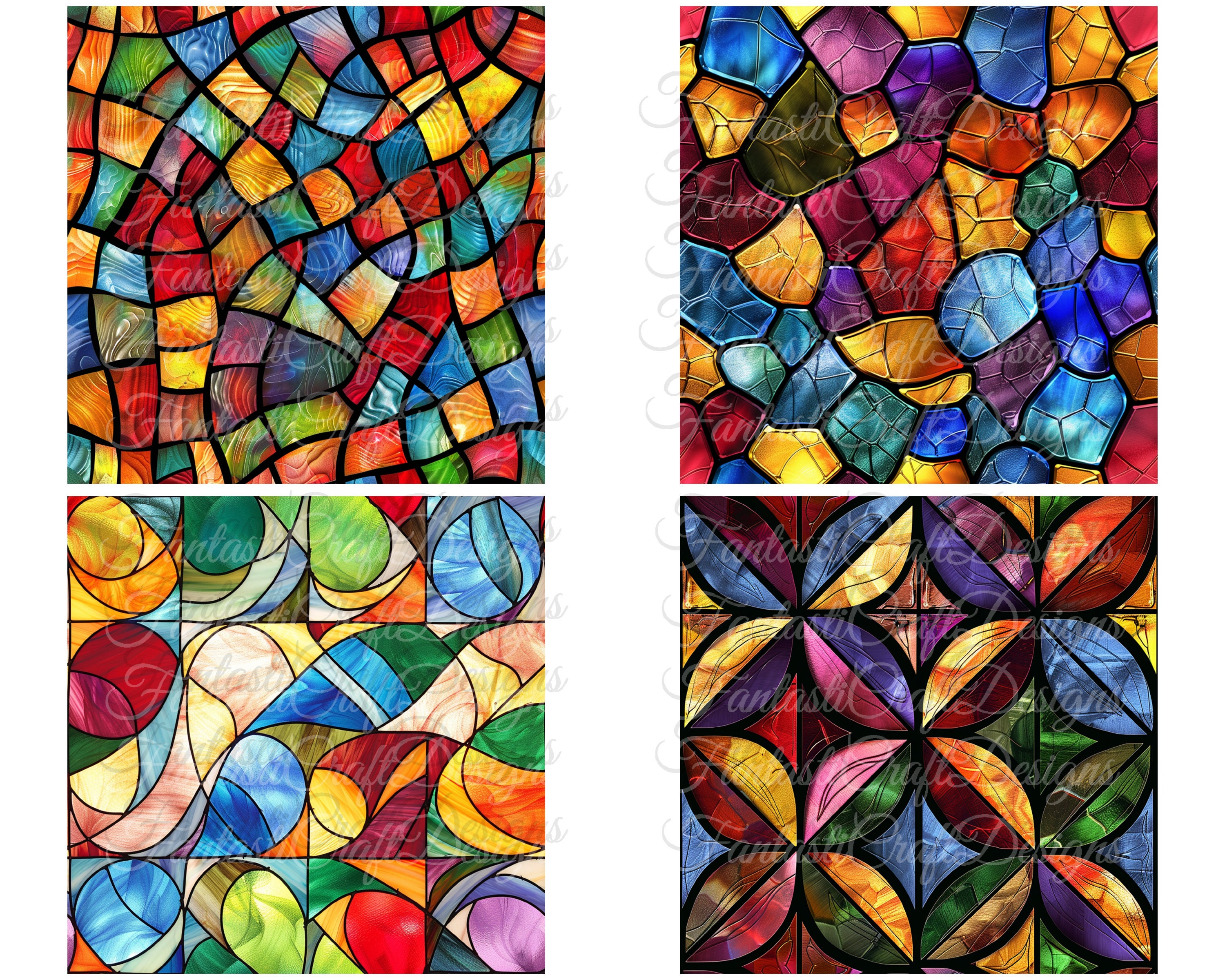 Stained Glass Digital Paper Pack of 20 Pattern Seamless Stained Glass ...