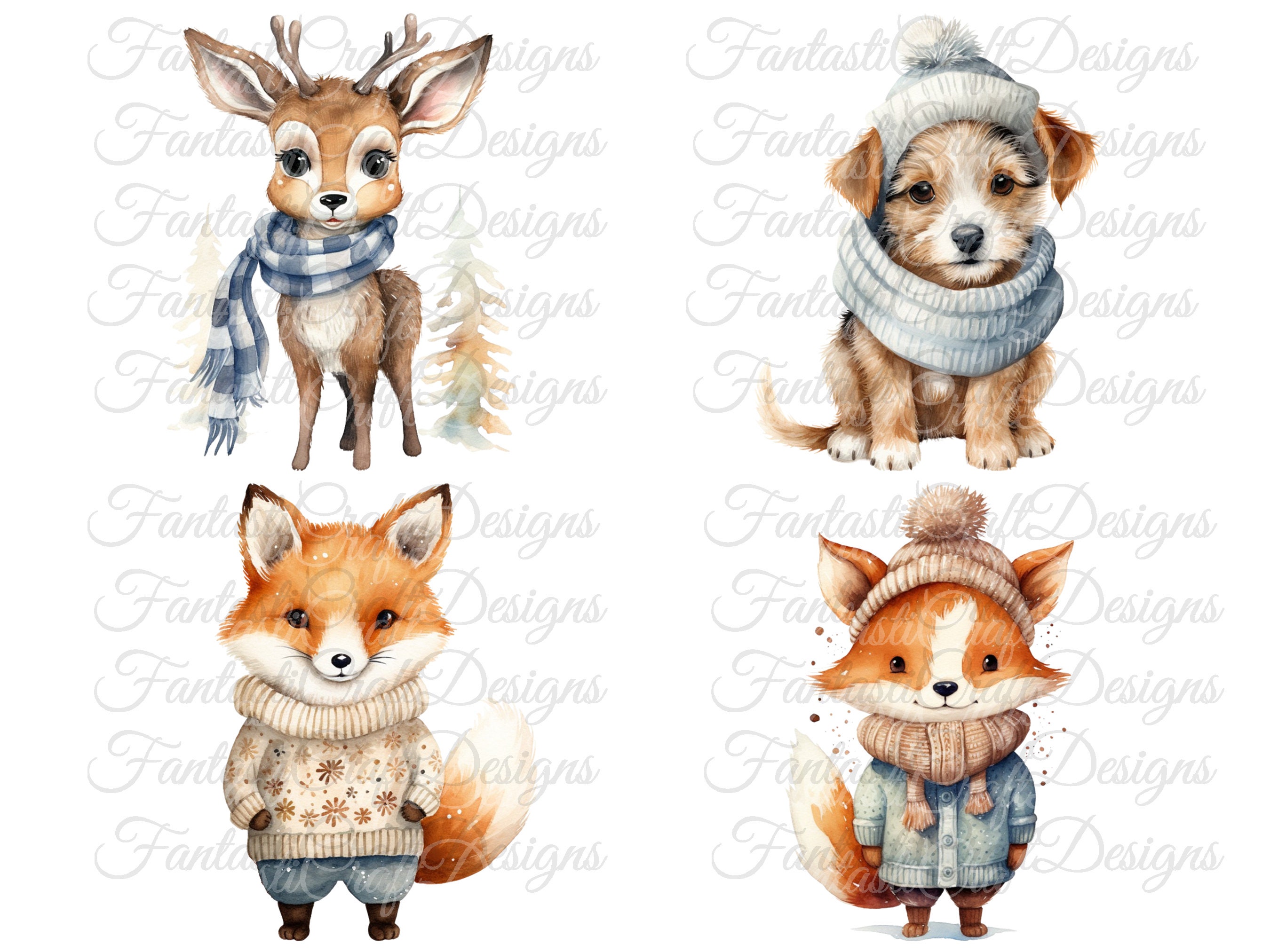 28 Cute Winter Animal Watercolor Clipart Pack PNG Digital Download 300 ...