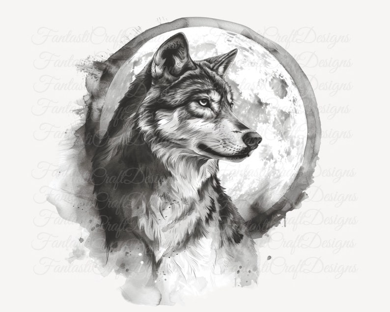Wolf Forest Grayscale Animal Watercolor Clipart Wolves 12 Pack Art PNG ...