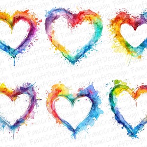 Rainbow Hearts Paint Splatter Splash Watercolor Clipart Heart Pack PNG ...