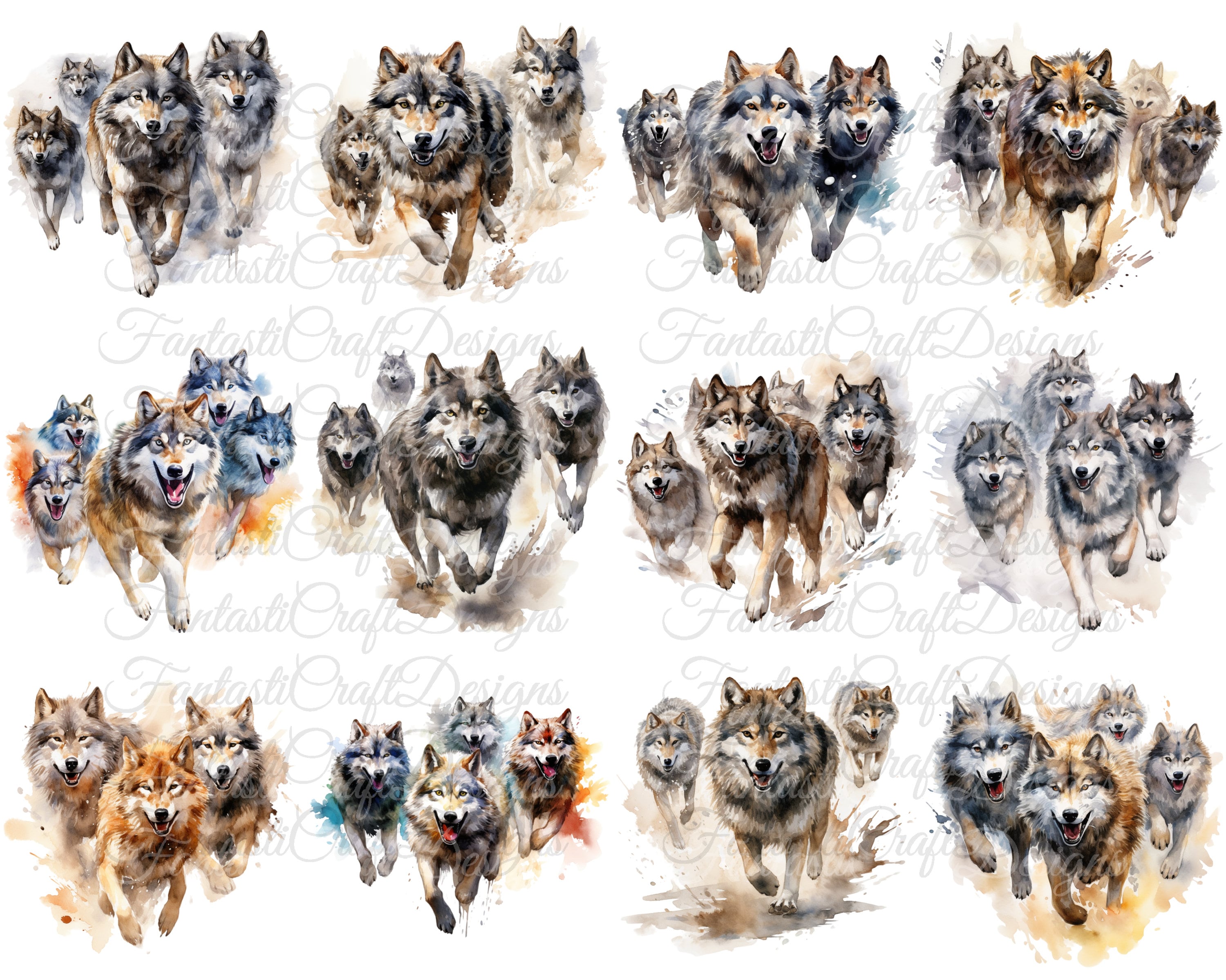 Running Wolf Pack Drawing