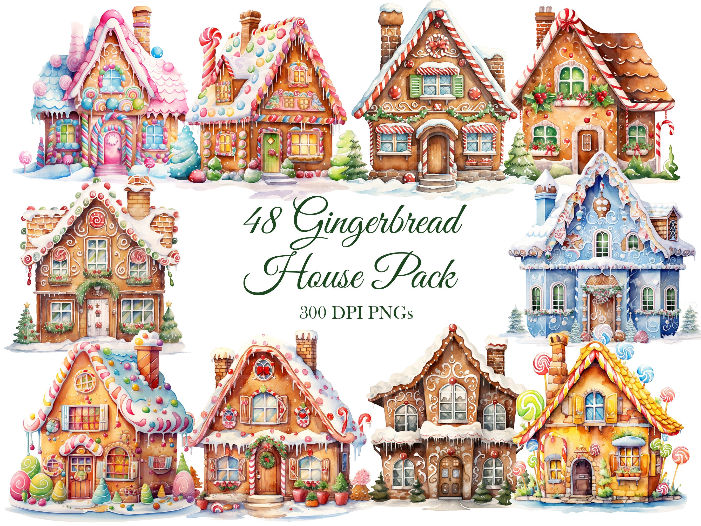 48 Gingerbread House Cookie Clipart Pack Christmas PNG Digital Download ...